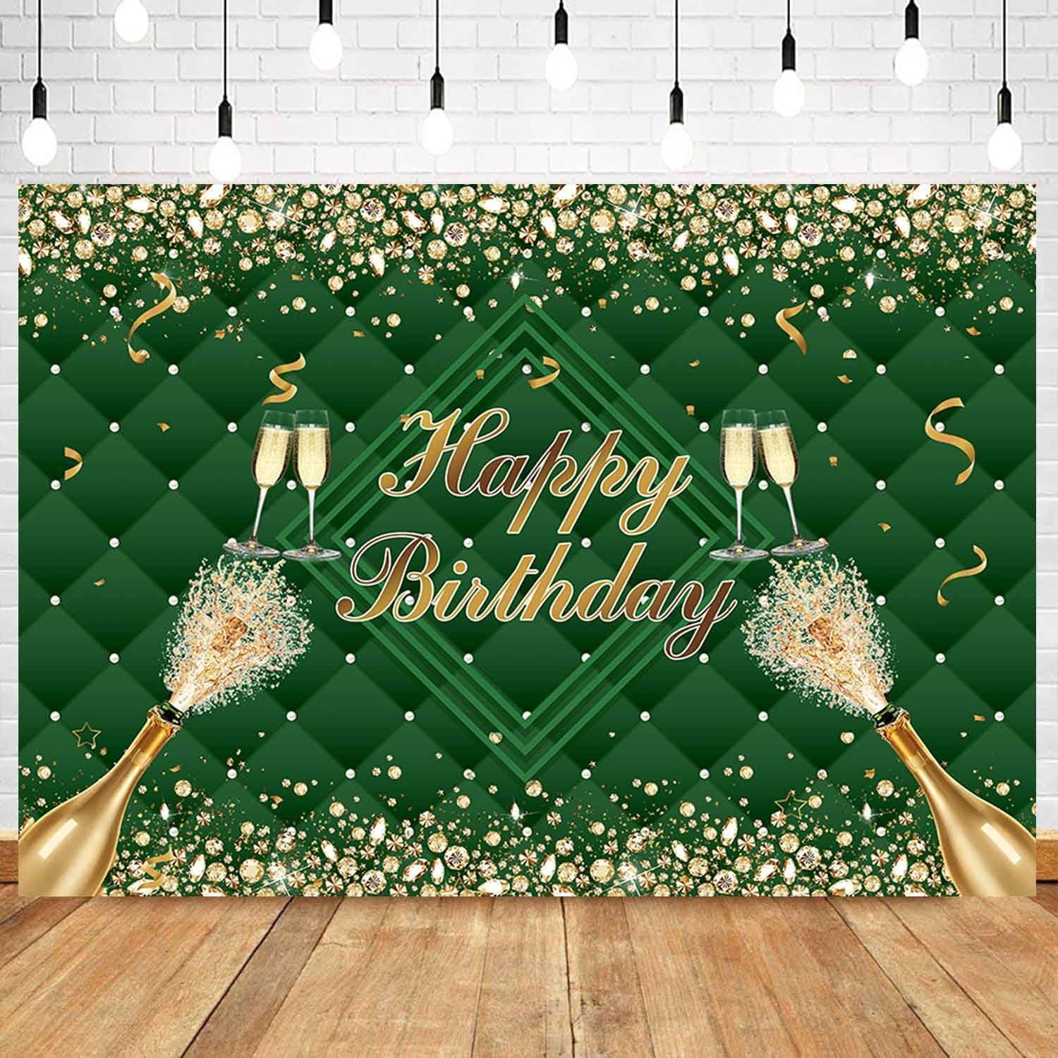 Green Gold Birthday Backdrop Golden Diamonds Champagne Women Happy ...