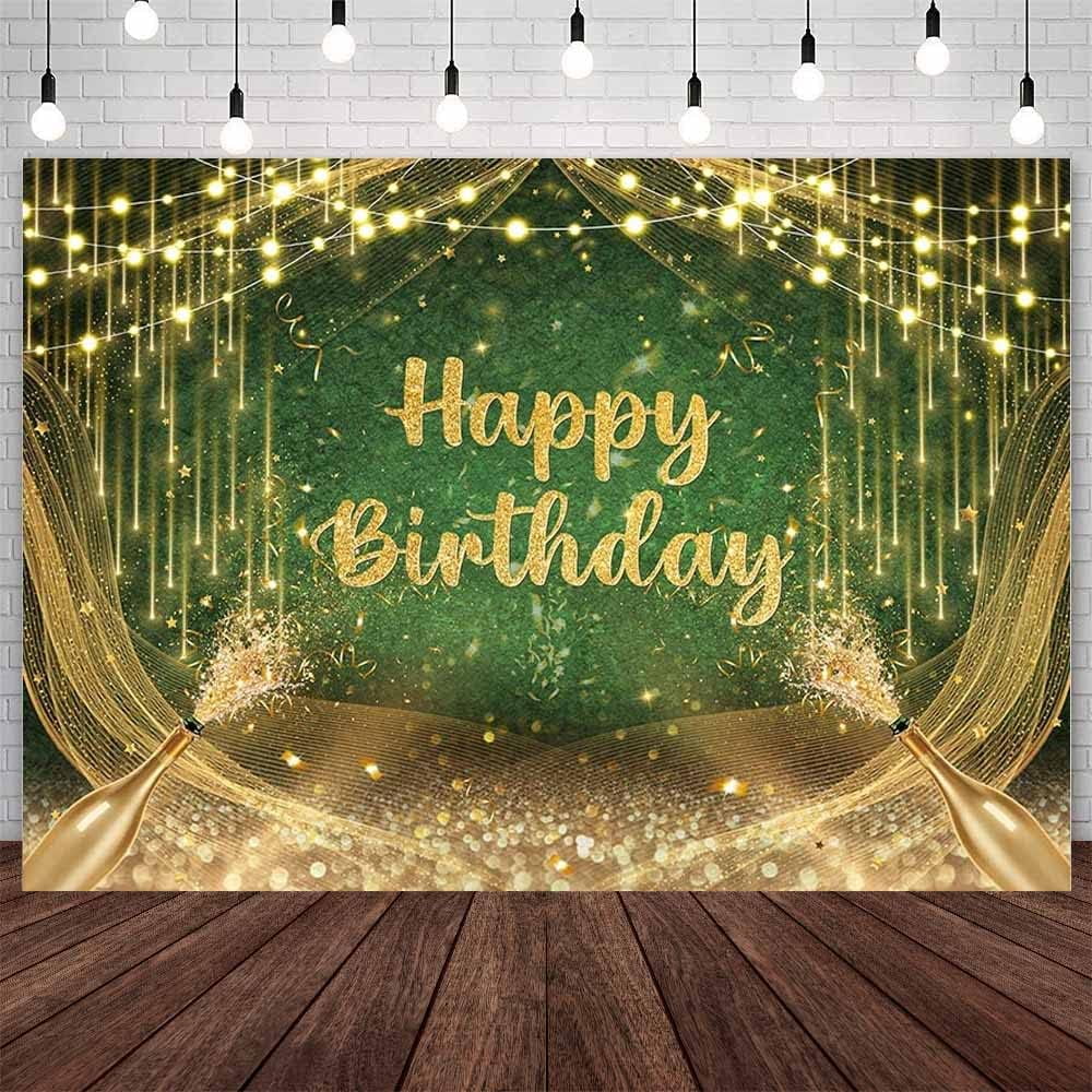 Green Gold Birthday Backdrop Happy Birthday Photography Background Gold ...