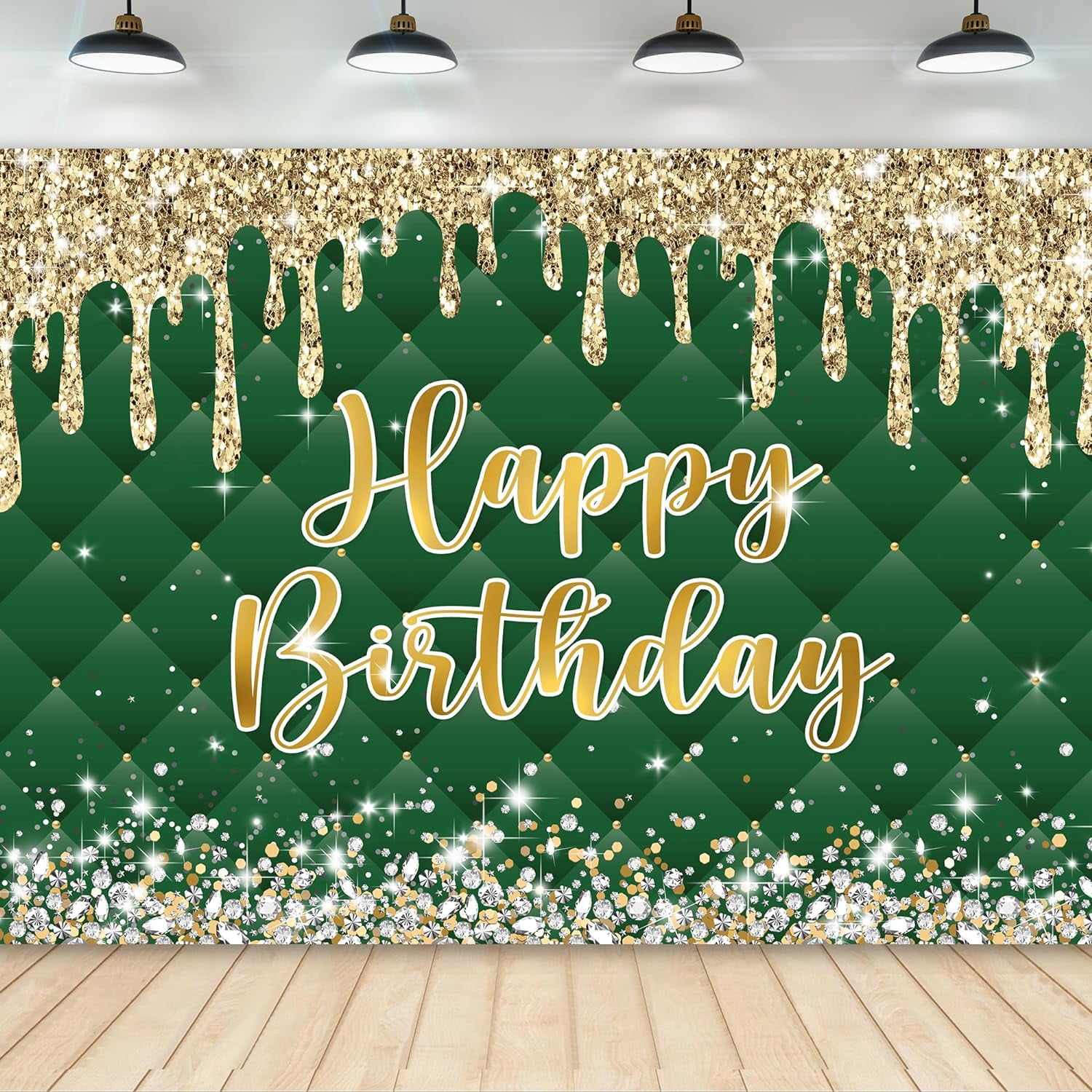 Green Gold Birthday Backdrop Photography Happy Birthday Banner ...