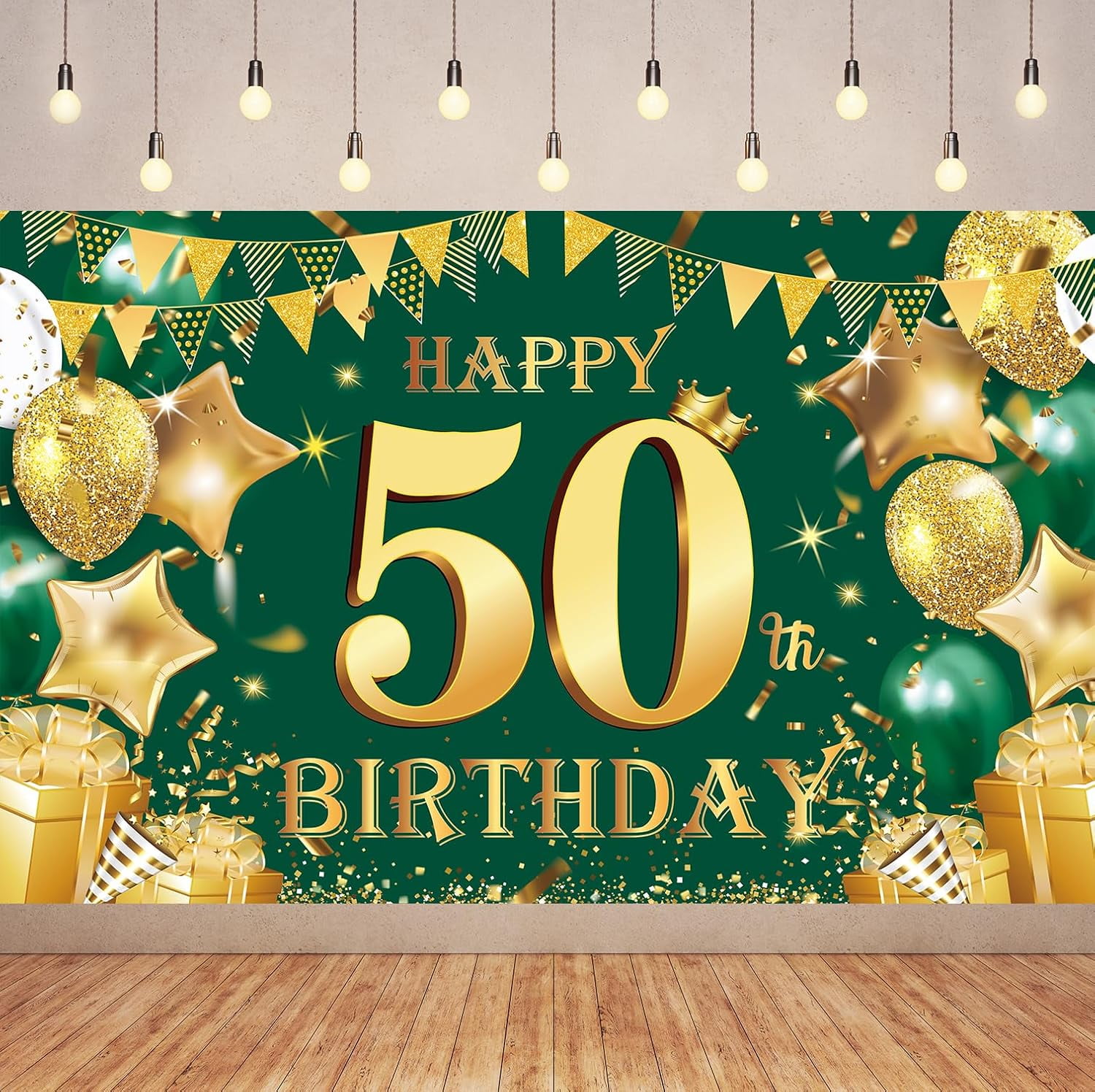 Green Gold Birthday Banner Party Decorations, Green Gold Happy 50th ...