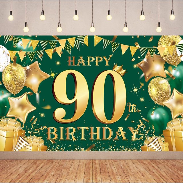 Green Gold Birthday Banner Party Decorations, Green Gold Happy 90th ...