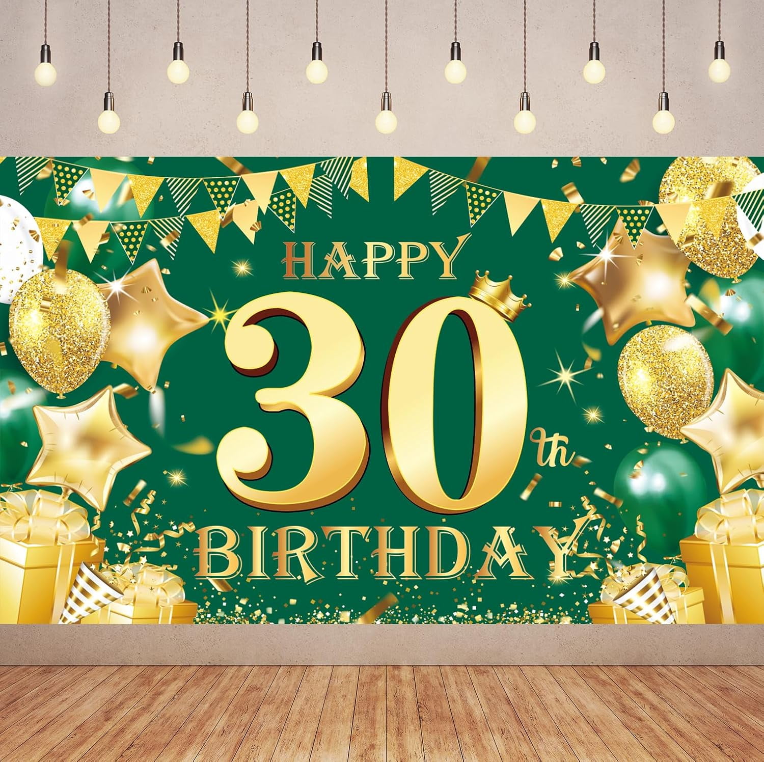 Green Gold Birthday Banner Party Decorations, Green Gold Happy 30th ...