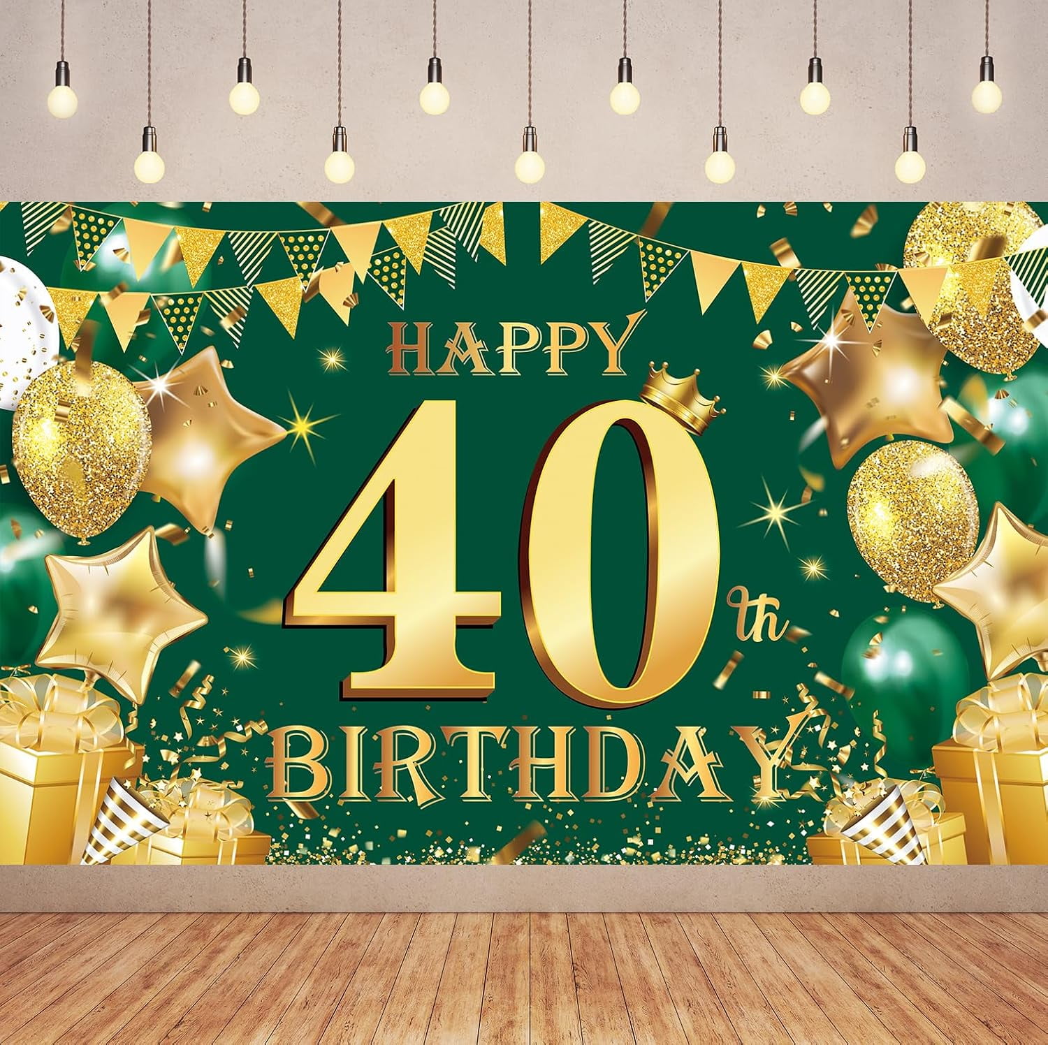 Green Gold Birthday Banner Party Decorations, Green Gold Happy 40th ...