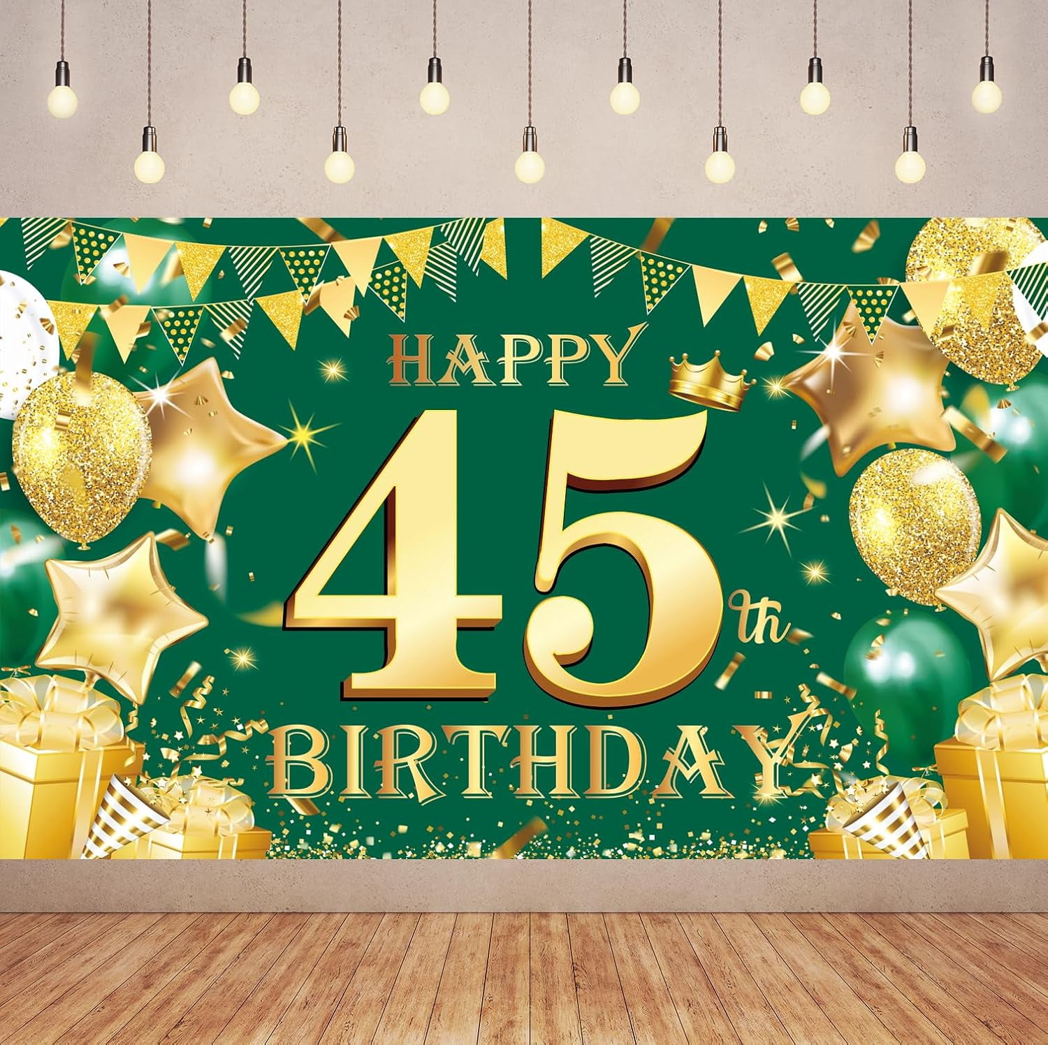 Green Gold Birthday Banner Party Decorations, Green Gold Happy 45th ...
