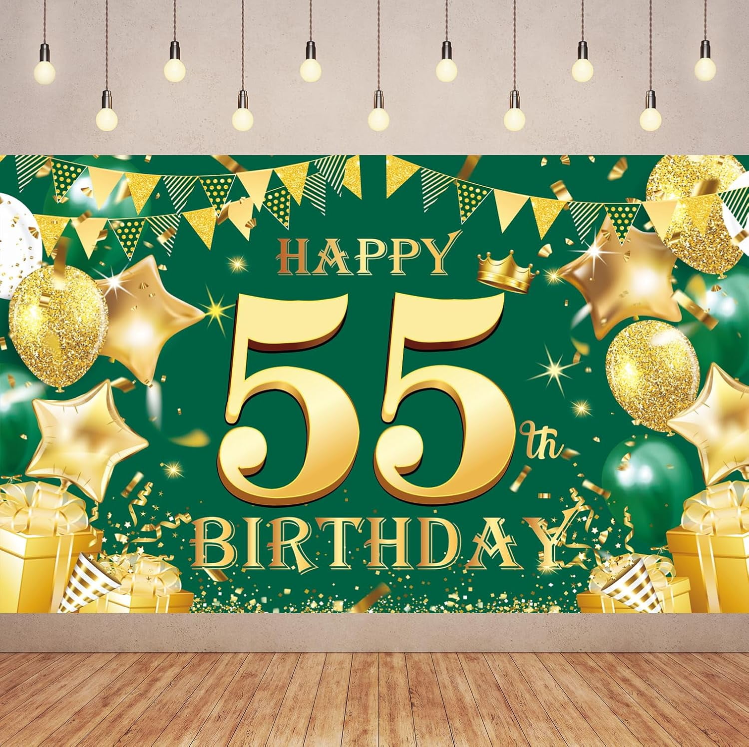 Green Gold Birthday Banner Party Decorations, Green Gold Happy 55th ...