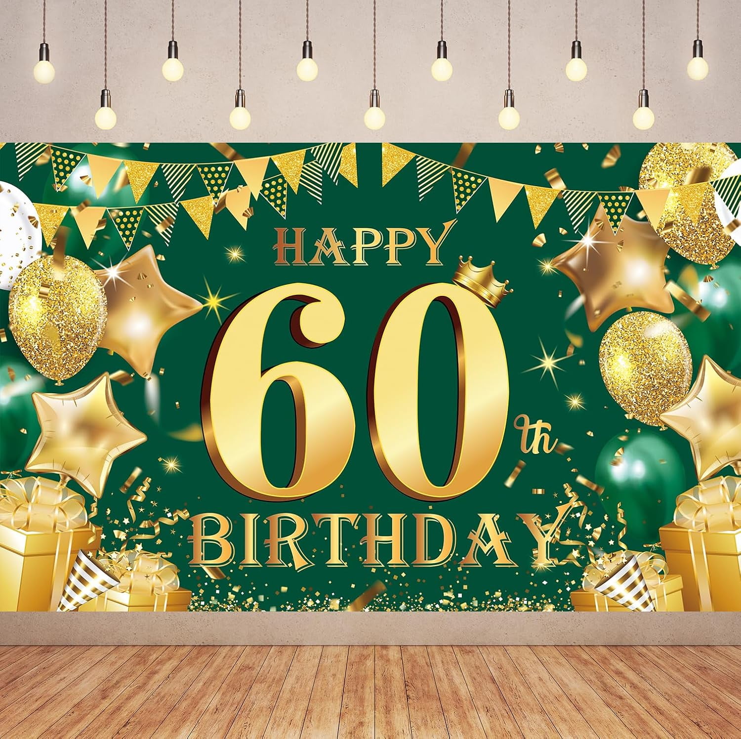 Green Gold Birthday Banner Party Decorations, Green Gold Happy 60th ...