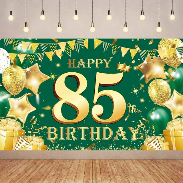 Green Gold Birthday Banner Party Decorations, Green Gold Happy 85th ...