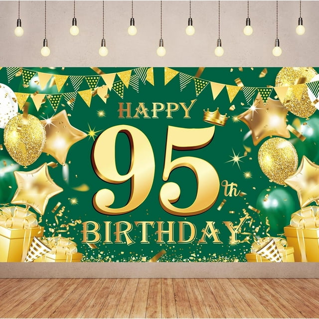 Green Gold Birthday Banner Party Decorations, Green Gold Happy 95th ...