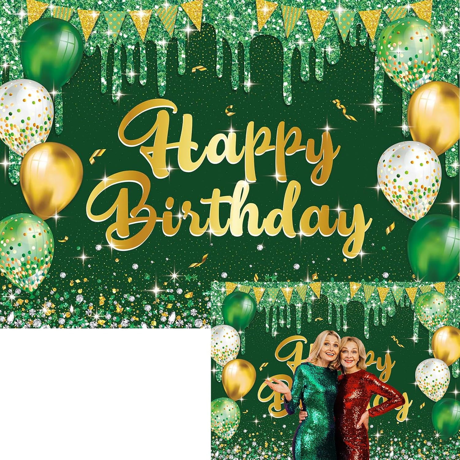 Green Gold Birthday Beautiful Backdrop Gold Happy Birthday Photography ...
