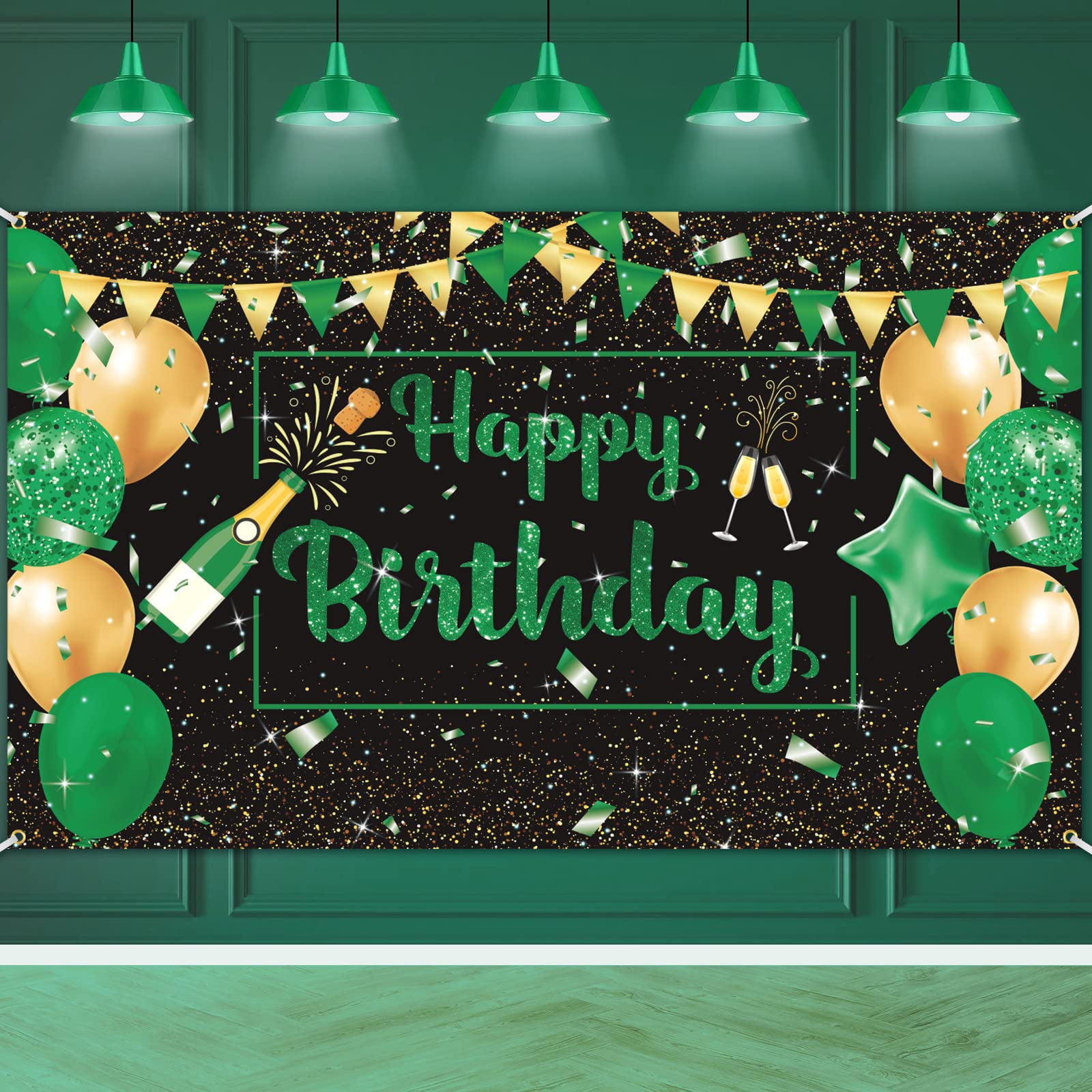 Green Gold Birthday Party Decoration Banner, Green Happy Birthday ...