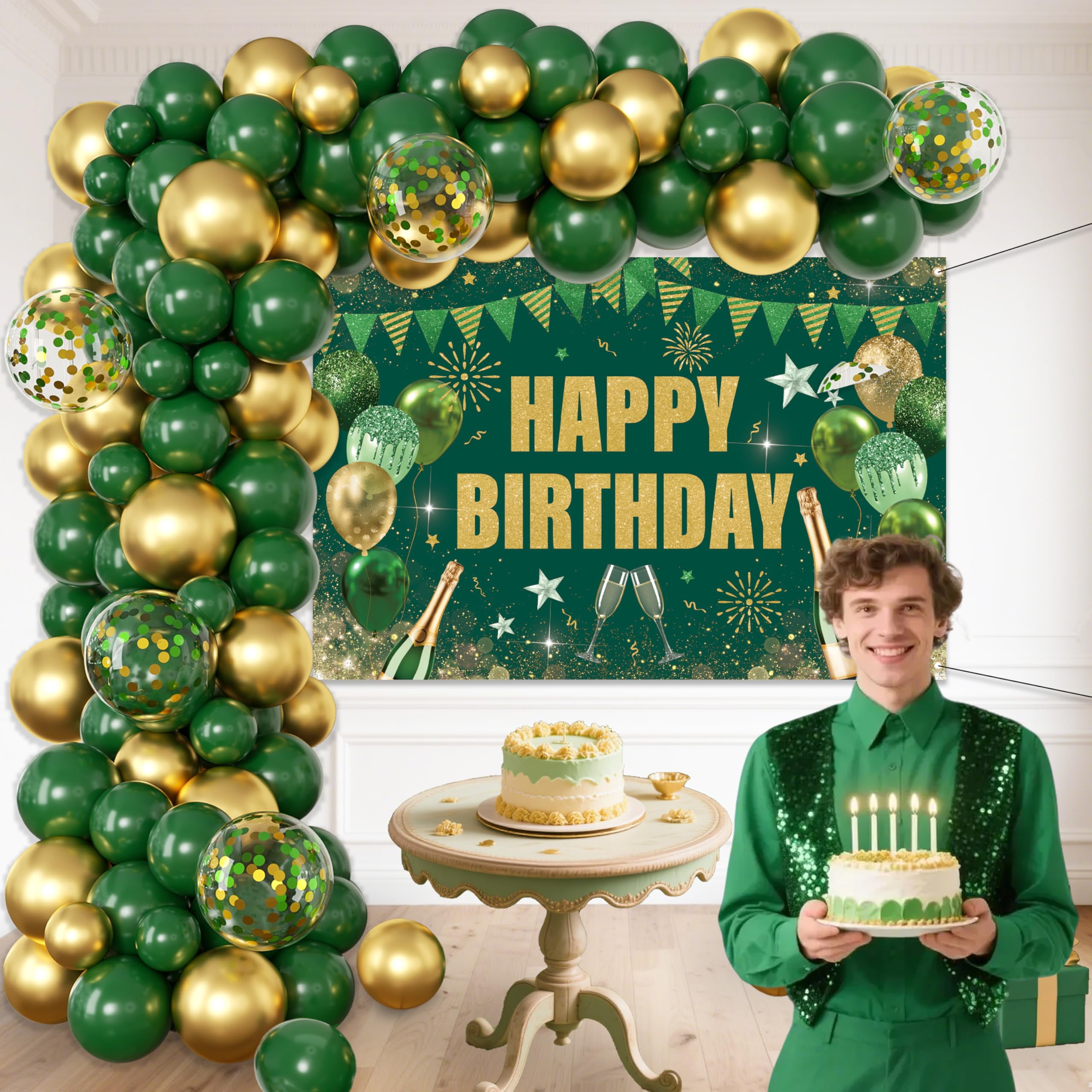 Green and Gold Birthday Party Decorations KKS1 Set - Happy Birthday ...