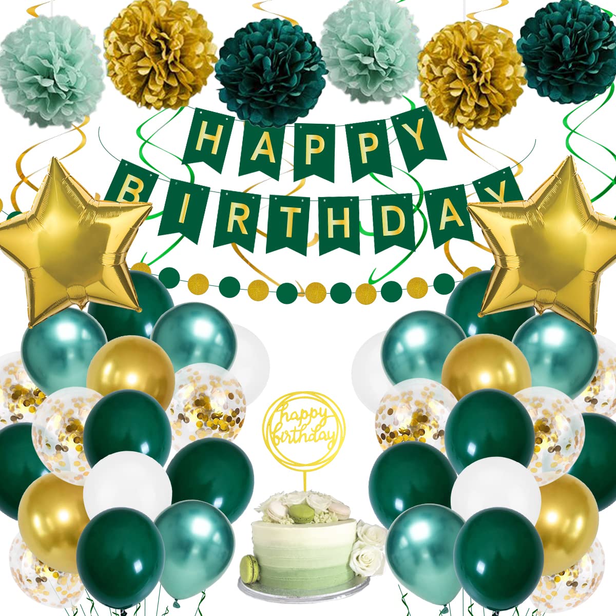 Green and Gold Birthday Party Decorations KKS1 for Men Boys Girls ...