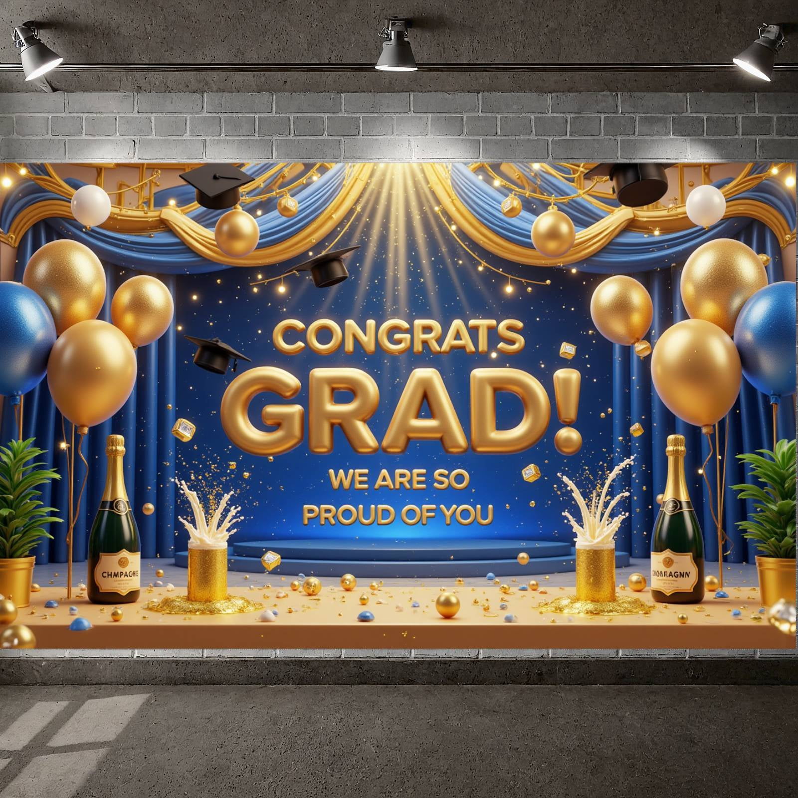 Green & Gold Congrats Grad Banner Graduation Cap Design Grad Party ...