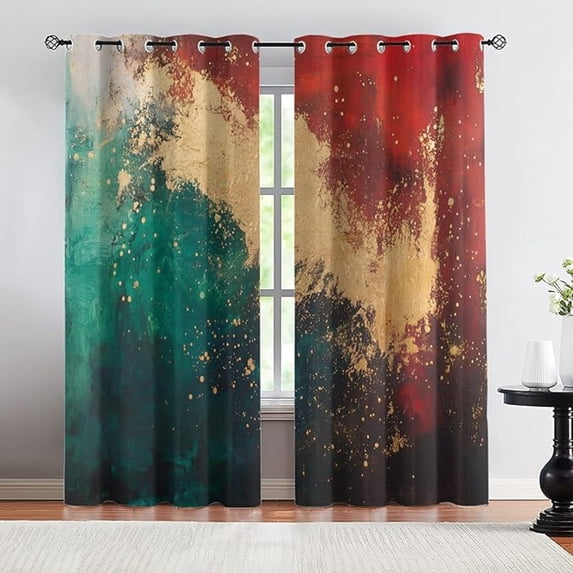 Green Gold Curtains For Bedroom Living Room, Abstract Blackout Curtains ...