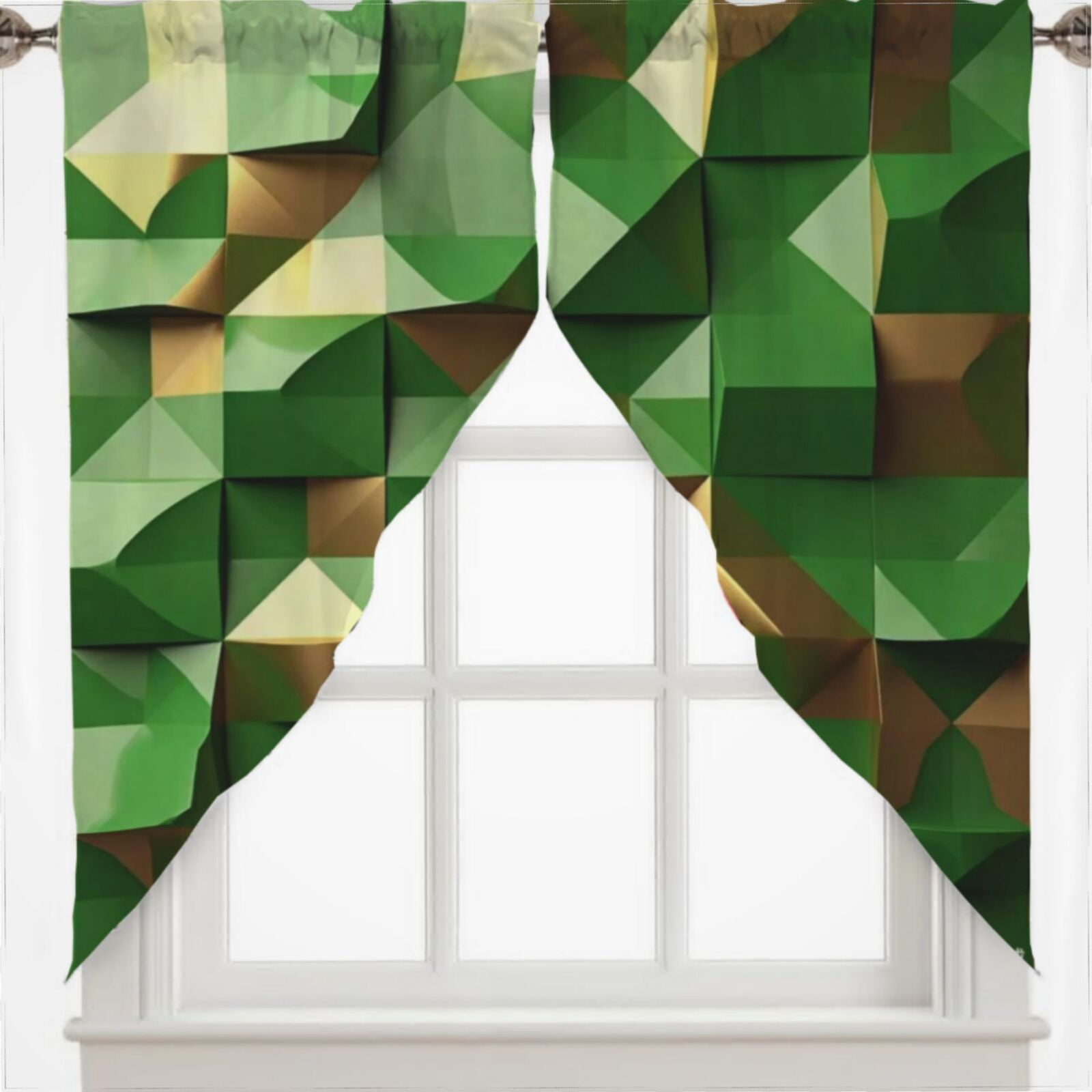 Green Gold Diamond Modern Art Swag Valances For Windows 2 Pack For ...