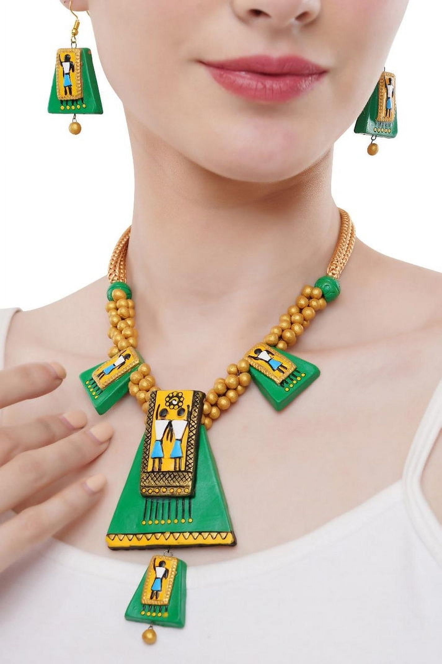 Green & Gold Egyptian Pyramid Necklace – Bold Handmade Tribal Jewelry ...