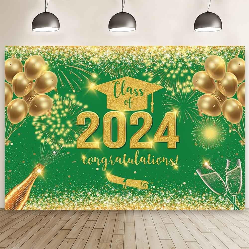 Green and Gold Graduation Backdrop Class of 2024 Congratulations ...