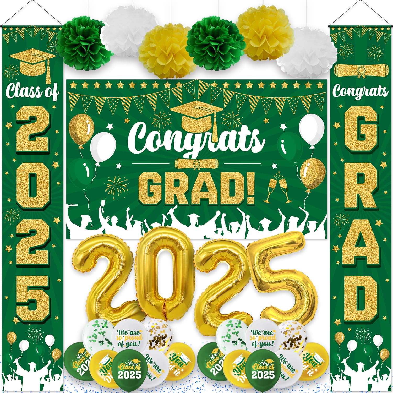 Green and Gold Graduation DHF10 Decorations 2025, Green Graduation ...