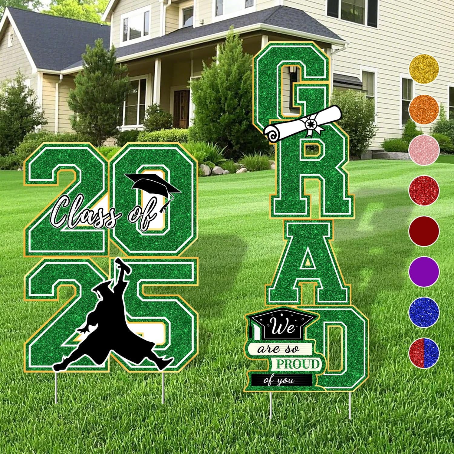 Green and Gold Graduation Decorations Yard Signs Class of 2025-4pcs ...