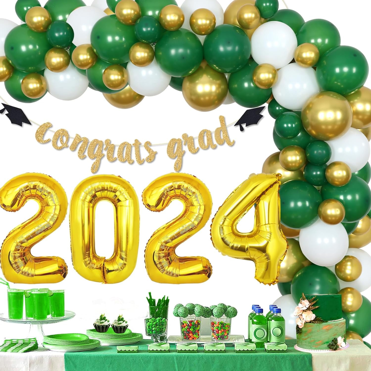 Green and Gold Graduation Party Decorations 2024 Congrats Grad ...