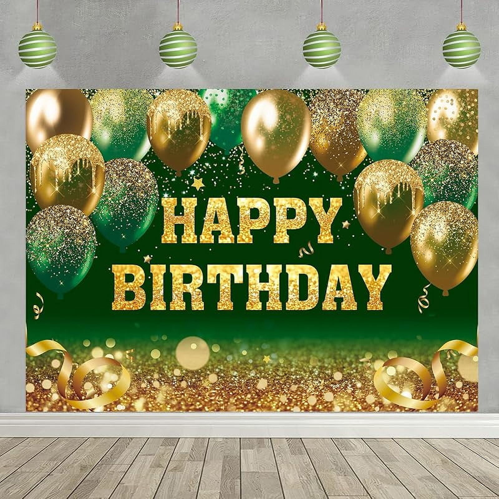 Green Gold Happy Birthday Backdrop Gold Green Glitter Bokeh Balloon Sequin Birthday Photography ...