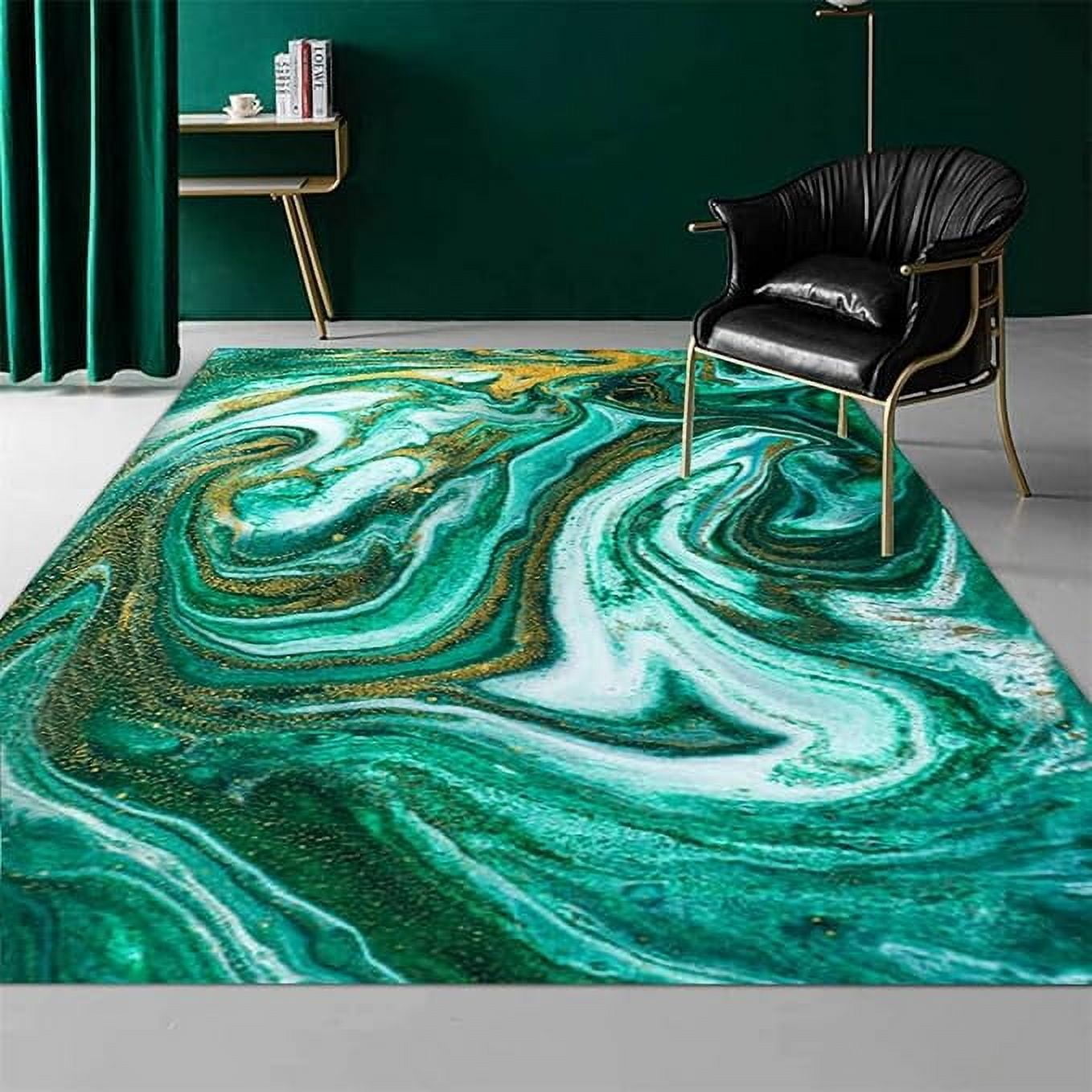 Green Gold Liquid Aesthetic Modern Abstract Area Rug Non-Shedding ...