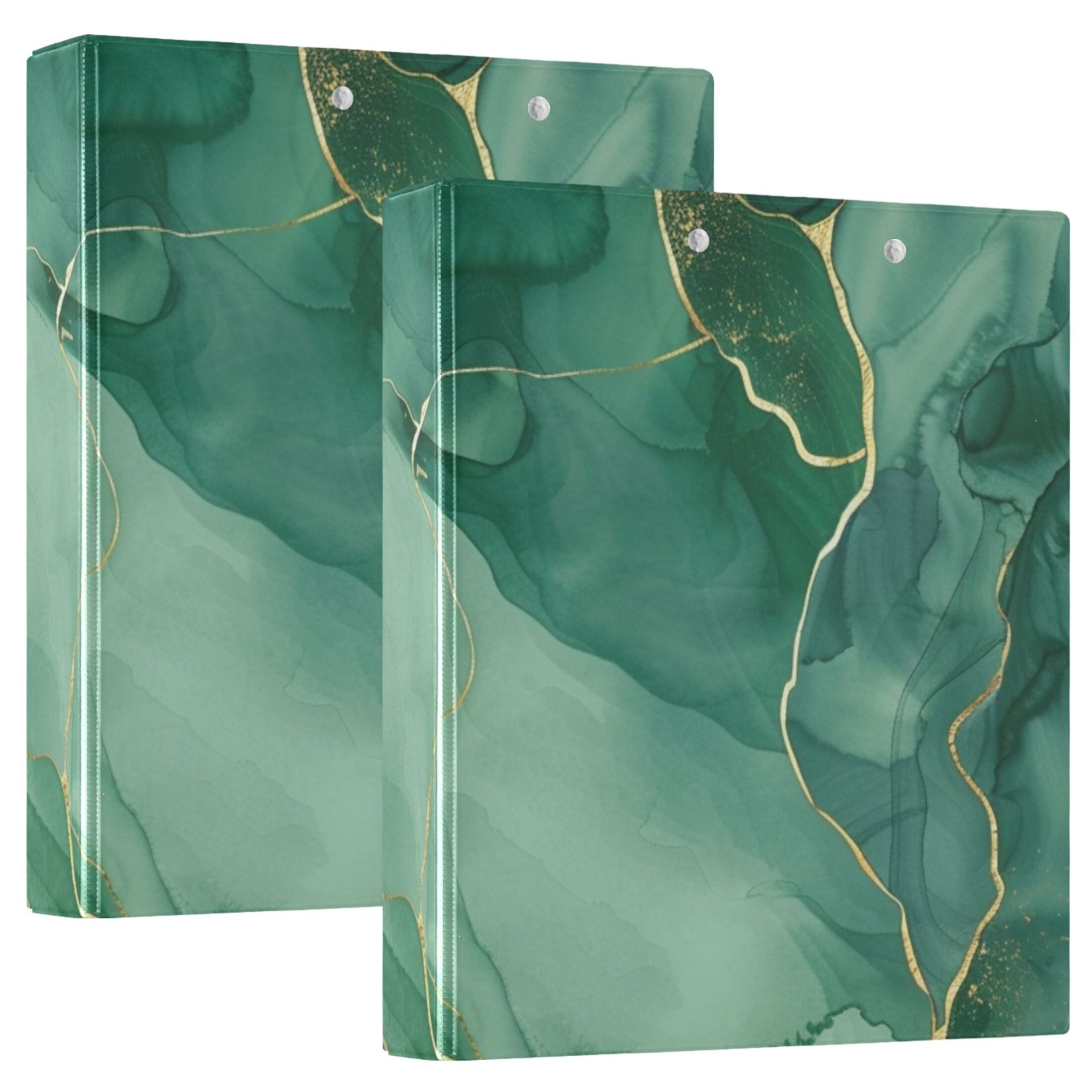 Green Gold Marble 3 Ring Hardcover Binders 1.5" Round Rings for Letter ...