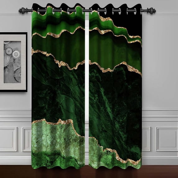 Green Gold Marble Blackout Curtains, Fluid Art Gold Texture Window ...