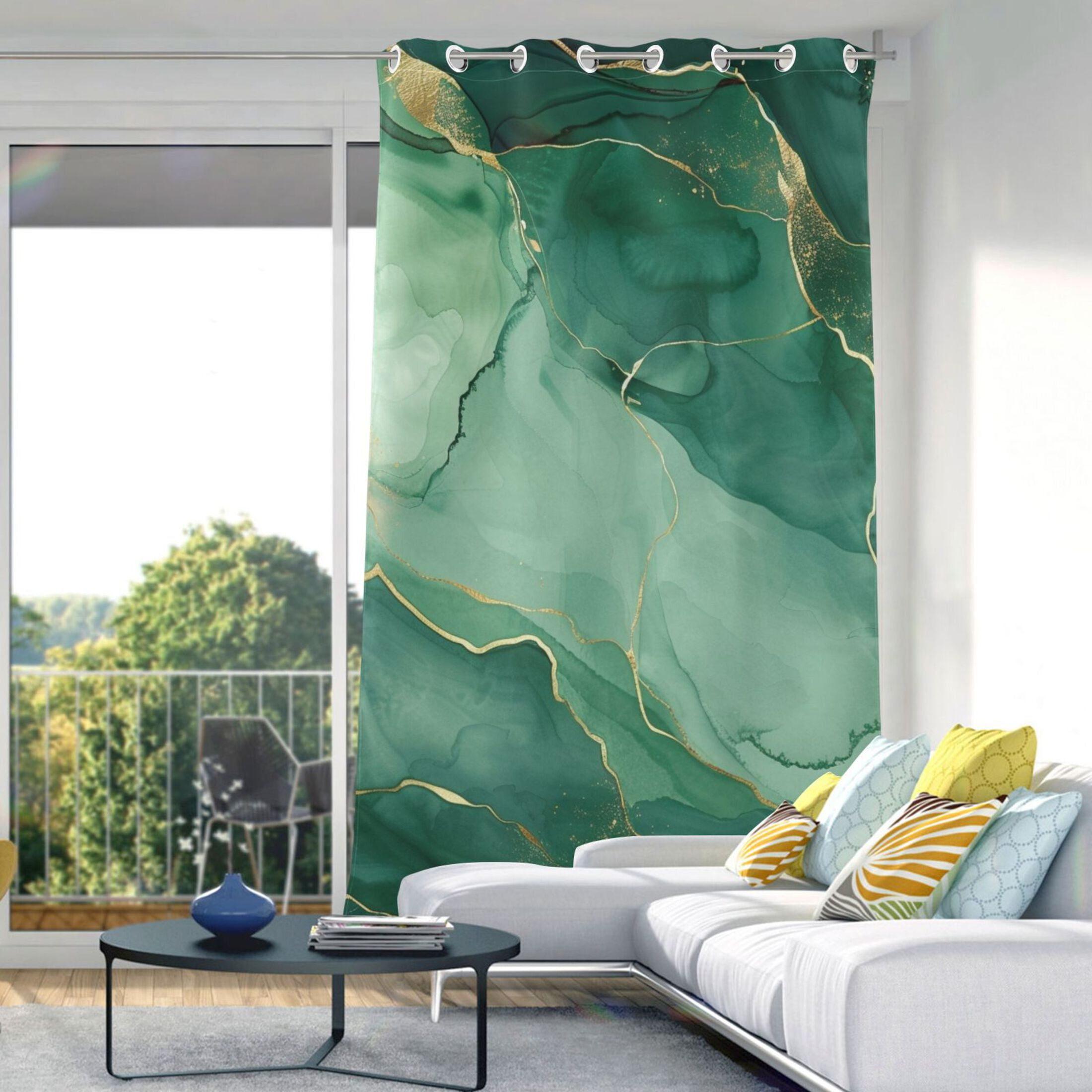 Green Gold Marble Blackout Curtains W82 x L42 1 Panel Window Curtain for Bedroom Living Room ...
