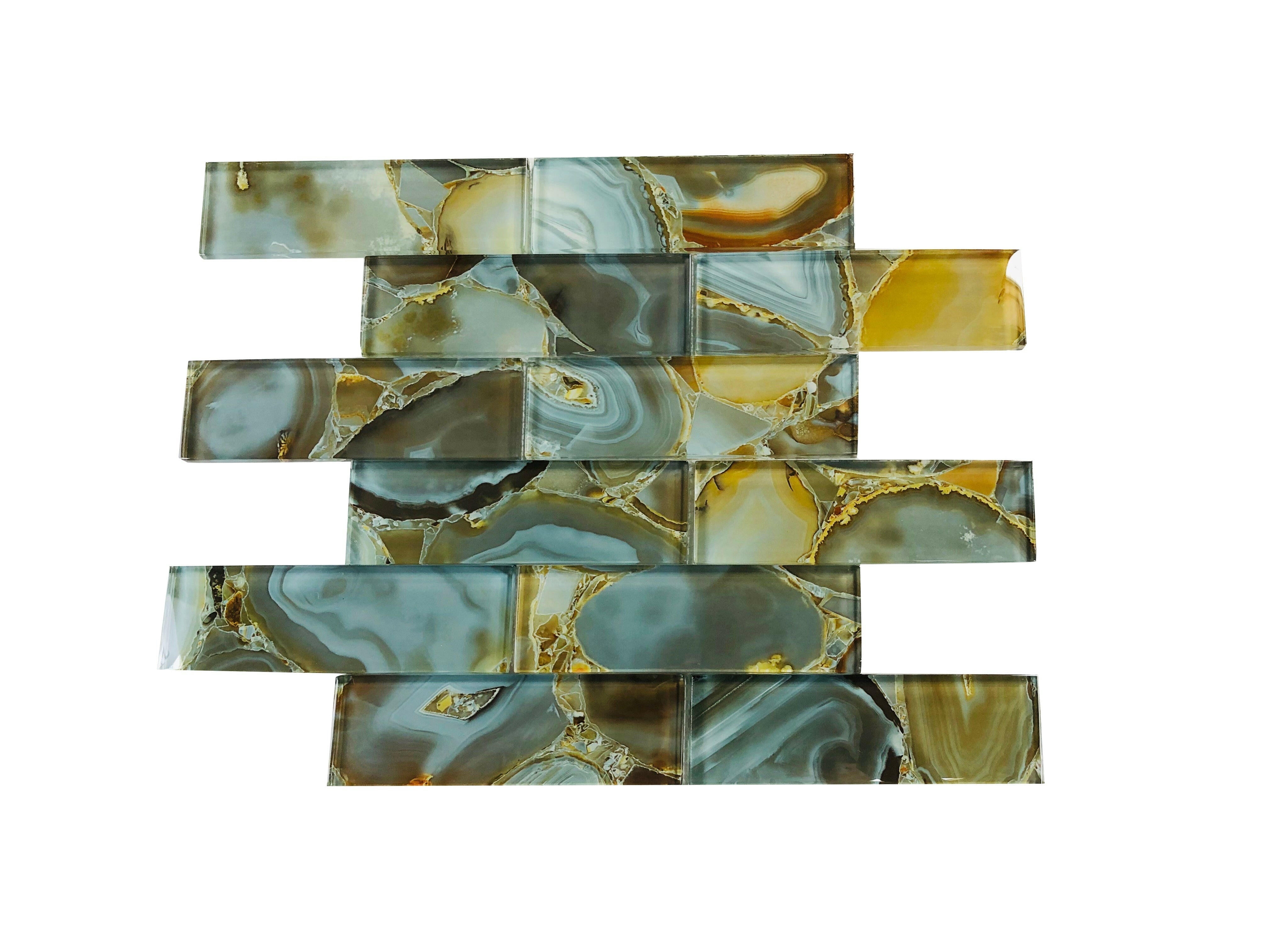 Green & Gold Marble Look Glass Mosaic Tile - Walmart.com