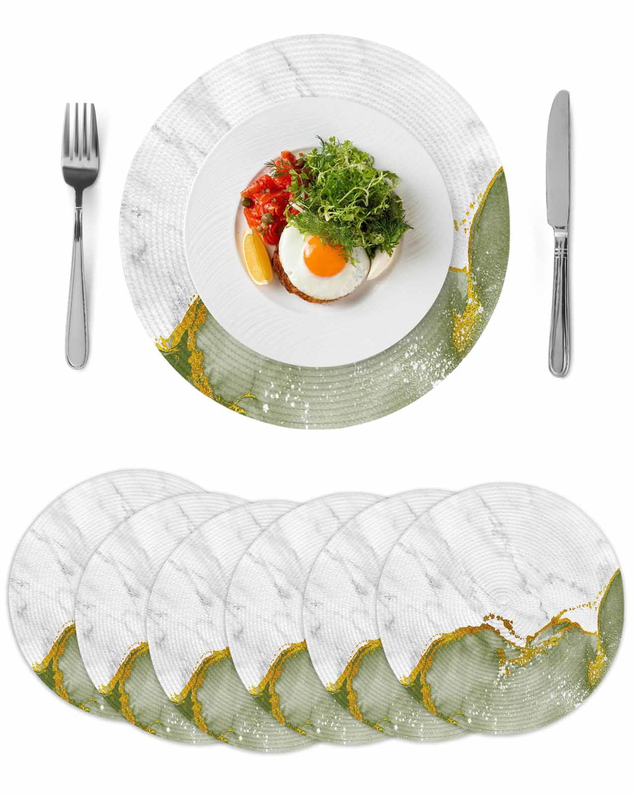 Green Gold Marble Round Placemats Set of 6 for Dinning Tables,Heat ...
