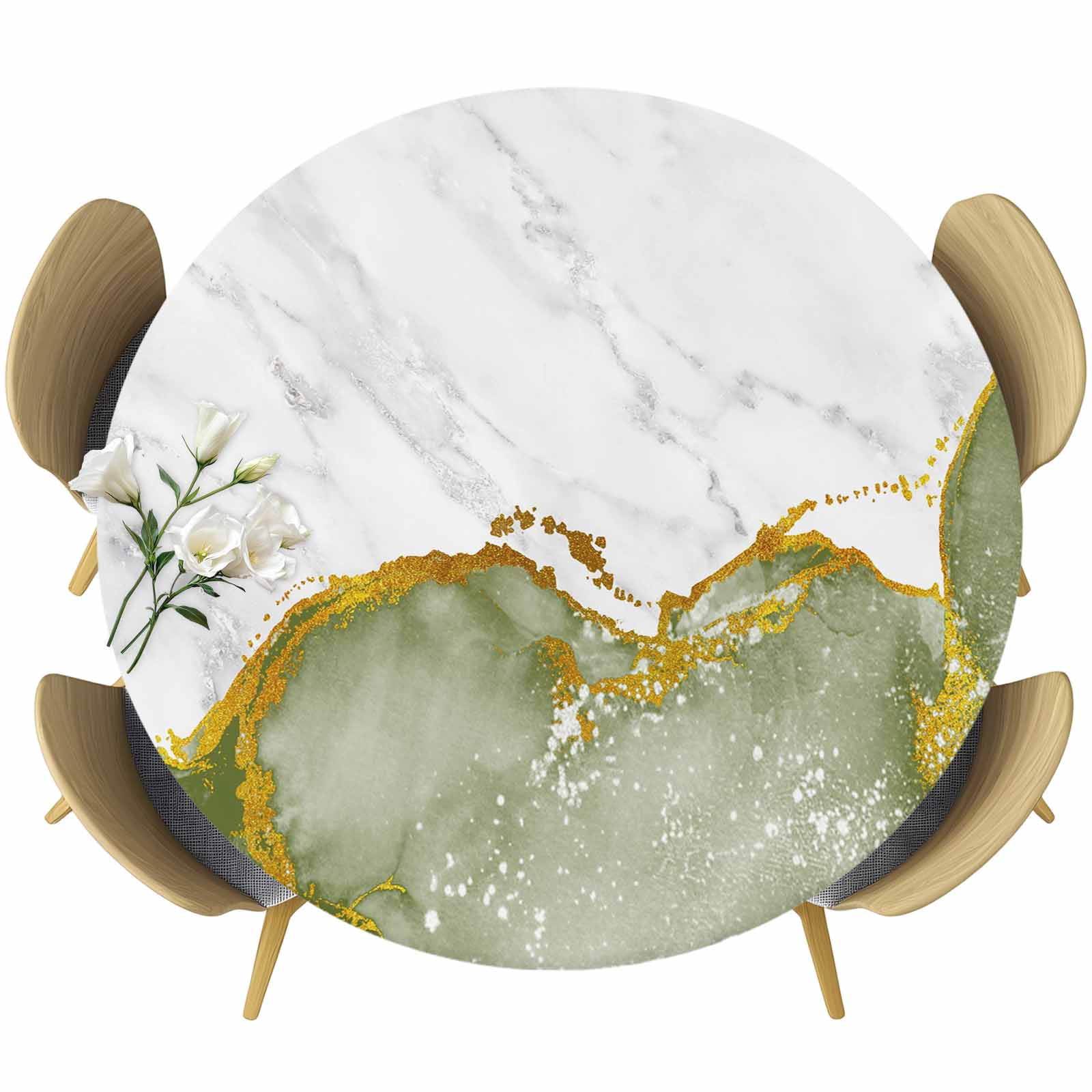 Green Gold Marble Round Tablecloth 36-44 Inch Round Fitted Table Cloth ...
