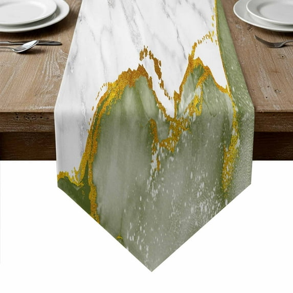 Green Gold Marble Table Runner Linen Burlap Table Runner 108 Inches ...
