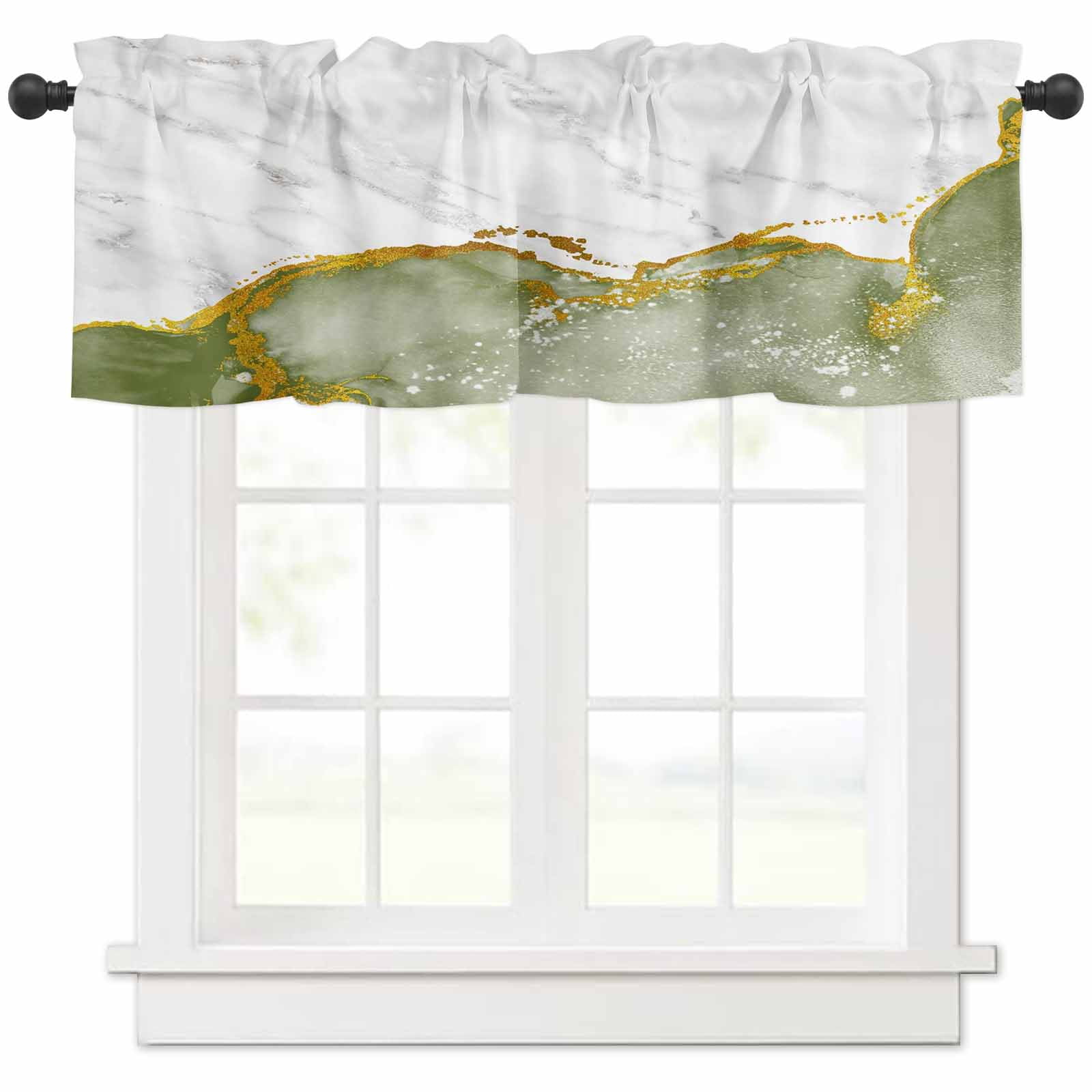 Green Gold Marble Valances for Windows Farmhouse Kitchen Curtains ...
