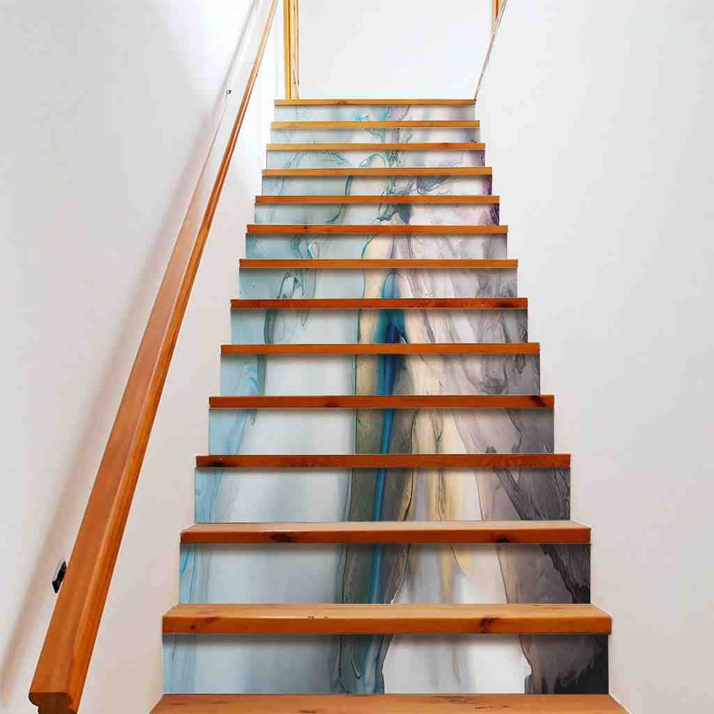 Green Gold Marbling Stair Stickers Marble Staircase Riser Decals Modern ...