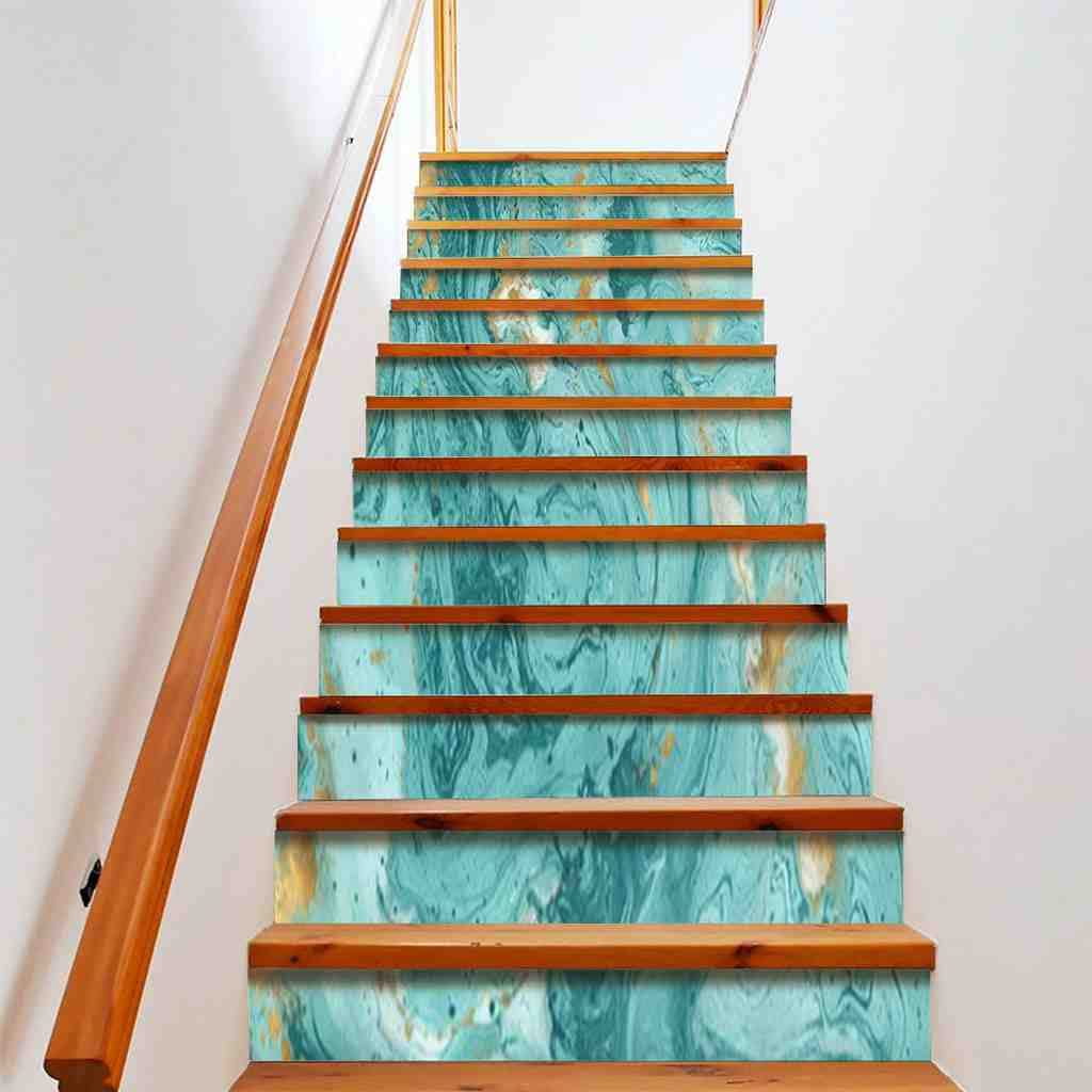 Green Gold Marbling Stair Stickers Marble Staircase Riser Decals Modern ...