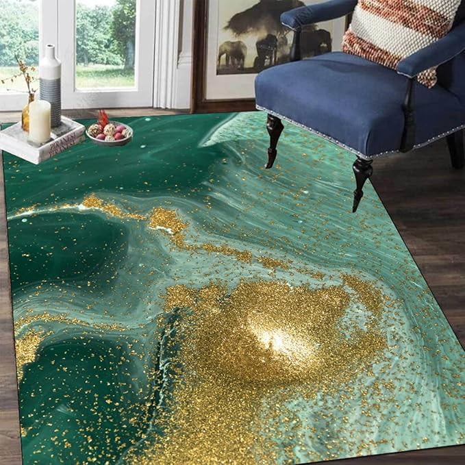 Green Gold Modern Abstract Aesthetic Living Room Area Rug Washable Soft ...