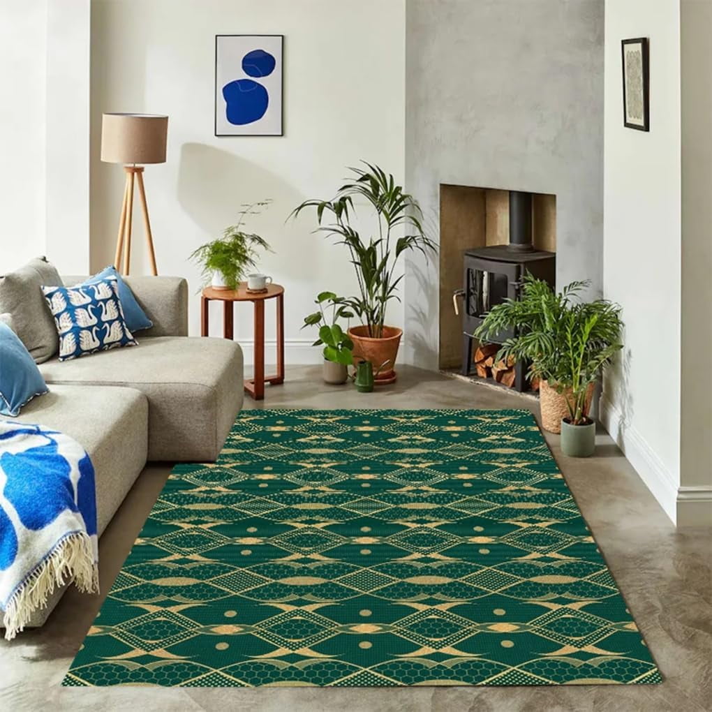 Green Gold Modern Contemporary Aesthetics Geometric Texture Area Rug ...