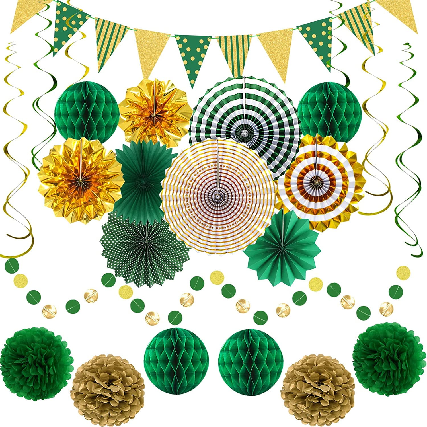 Green Gold Party Decorations Paper Fans, Graduation Season Hanging ...