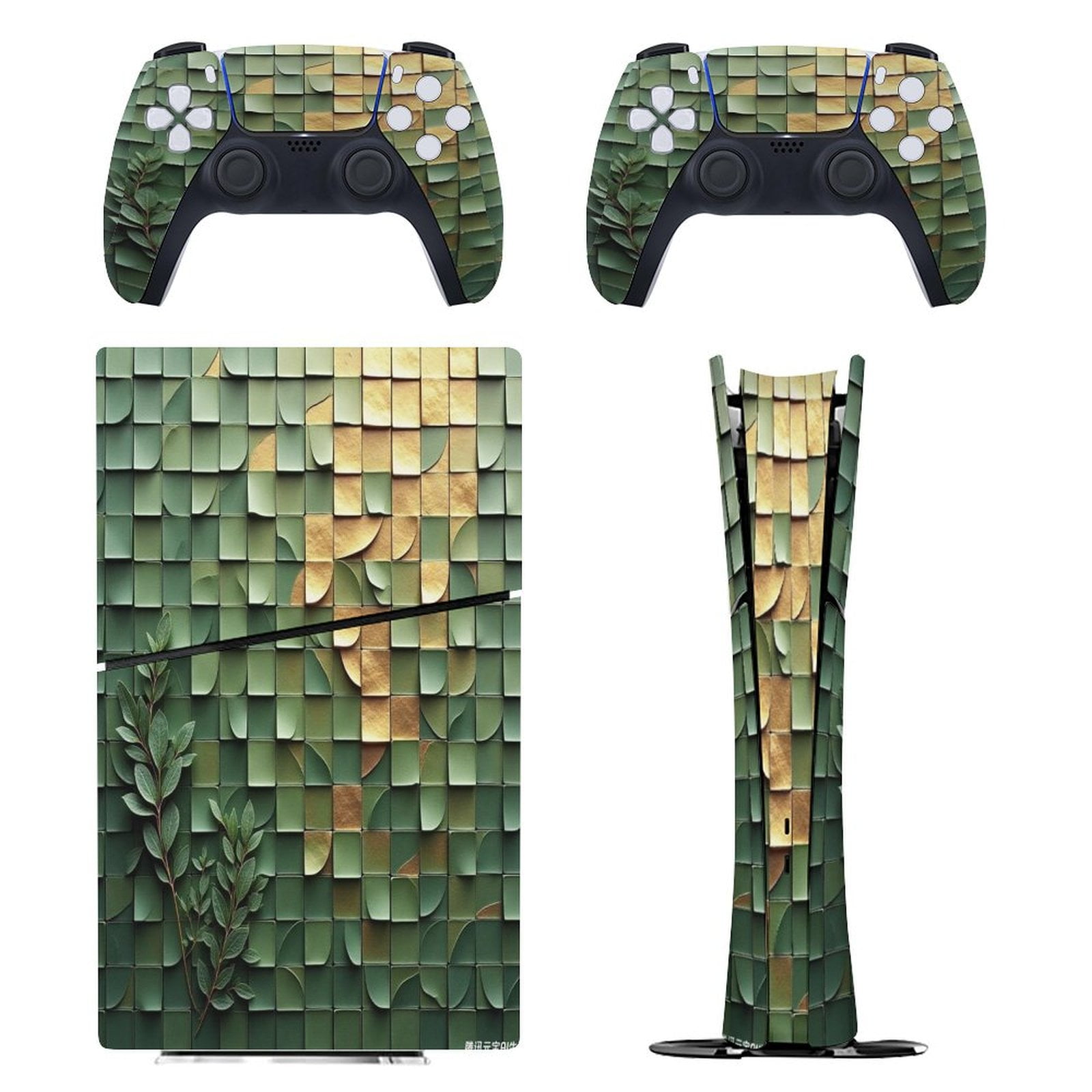 Green Golden Leaves Modern Art PS5/PS5 Slim Digital Disc Skin Sticker ...