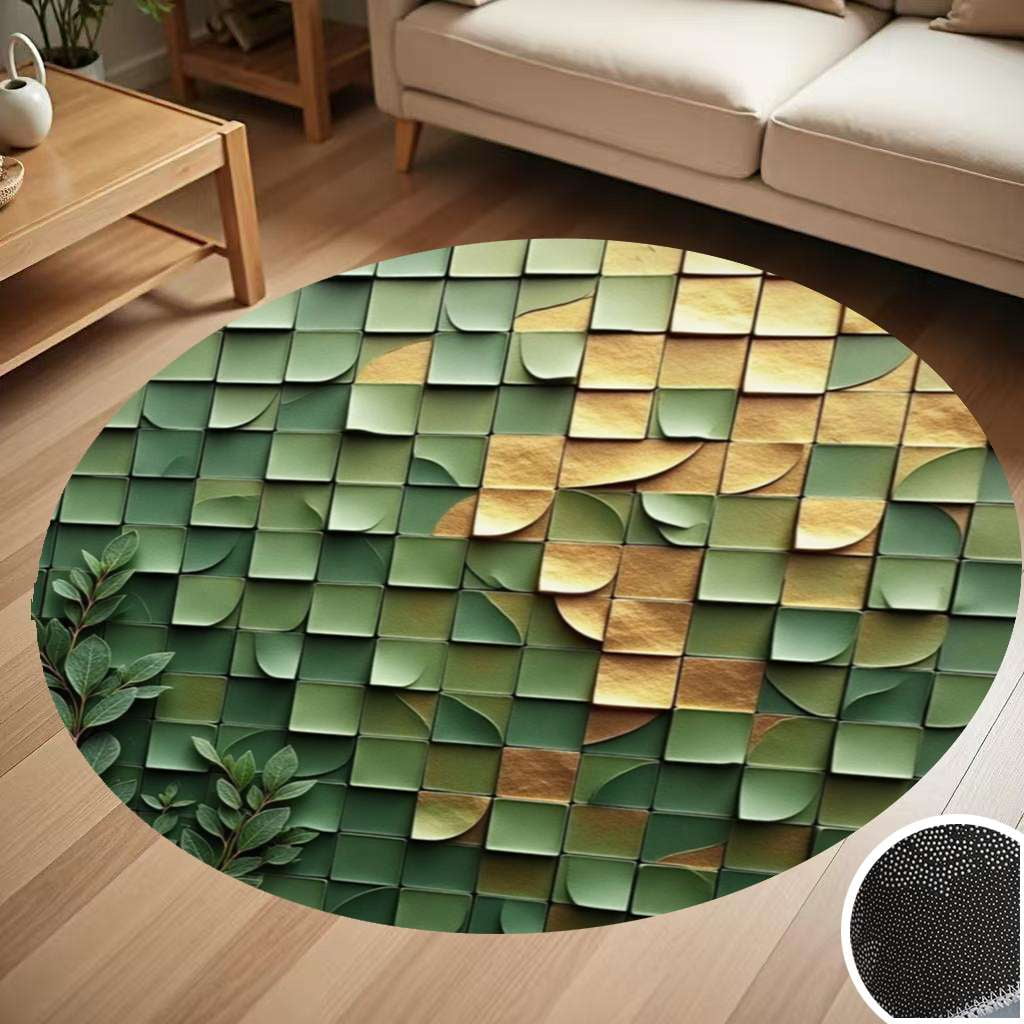 Green Golden Leaves Modern Art Round Carpet Living Room Bedroom Home ...