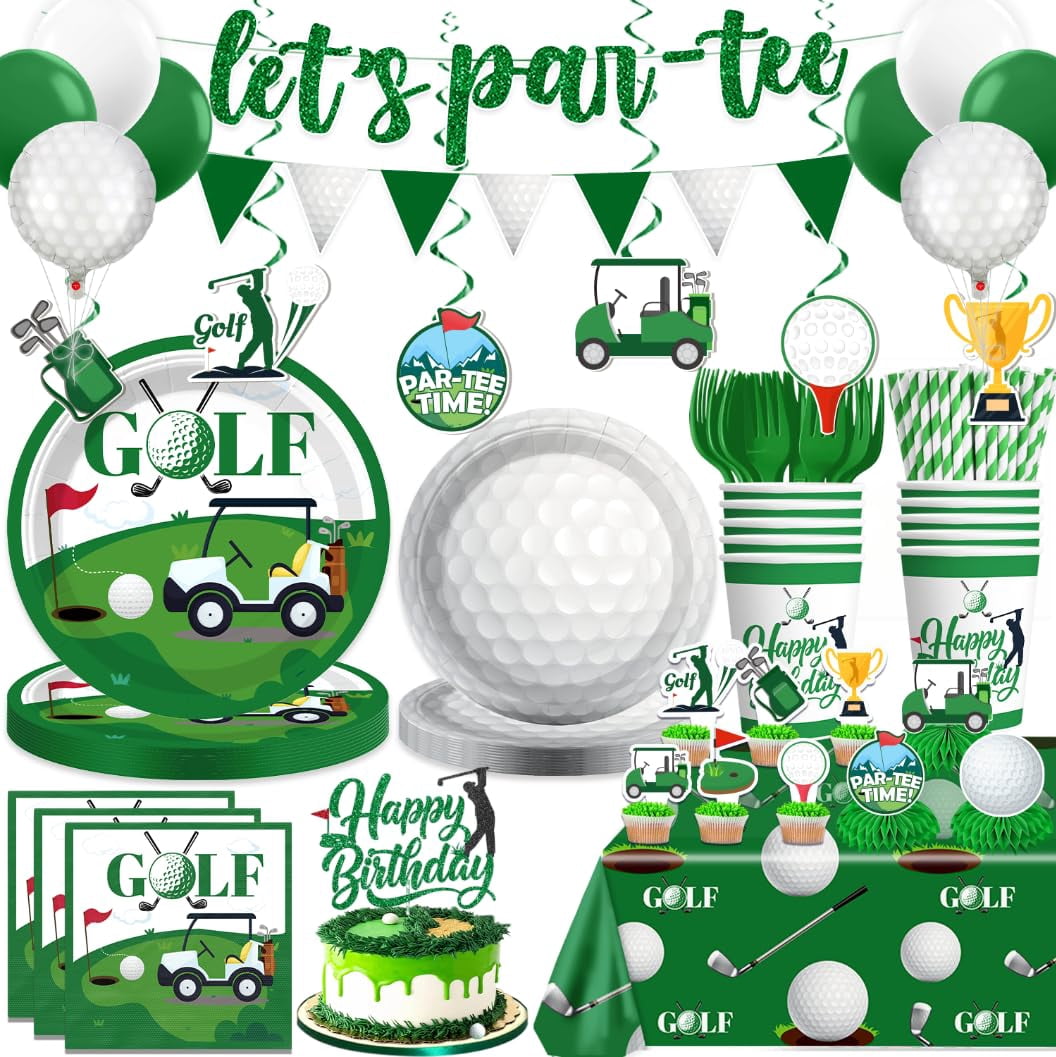 Green Golf Birthday Decorations, Disposable Plates and Party Supplies ...
