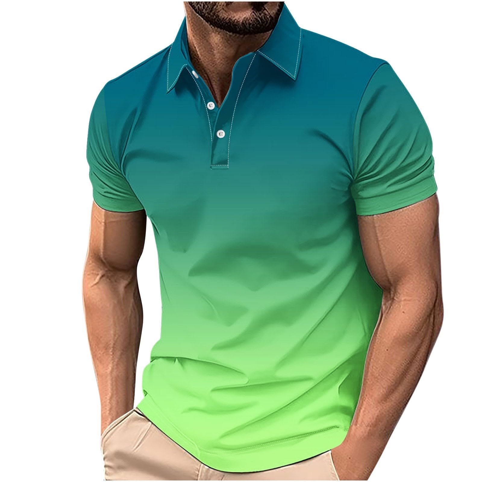 Green Golf Shirts for Men Color Blocked Gradient Gym & Tennis Apparel ...