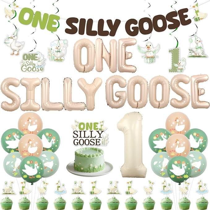 Green Goose Theme Party Decorations One Silly Goose 1st Birthday Decor ...