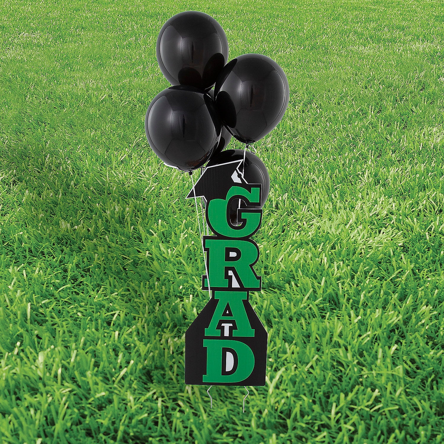Green Grad Vertical Yard Sign Kit with Black 11" Latex Balloons - 21 Pc ...