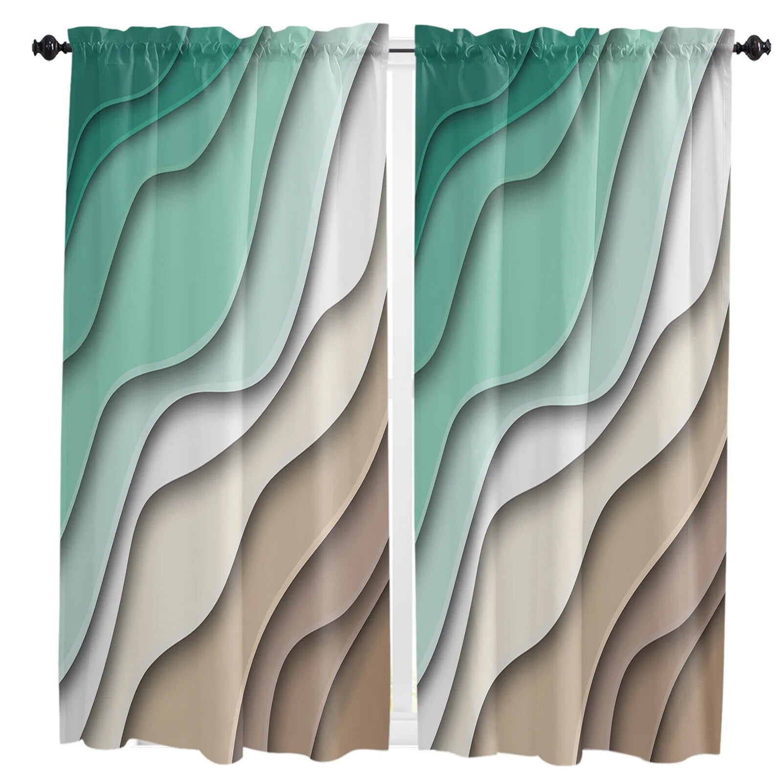 Green Gradient Brown Modern Curtain Home Decoration Living Room Short ...