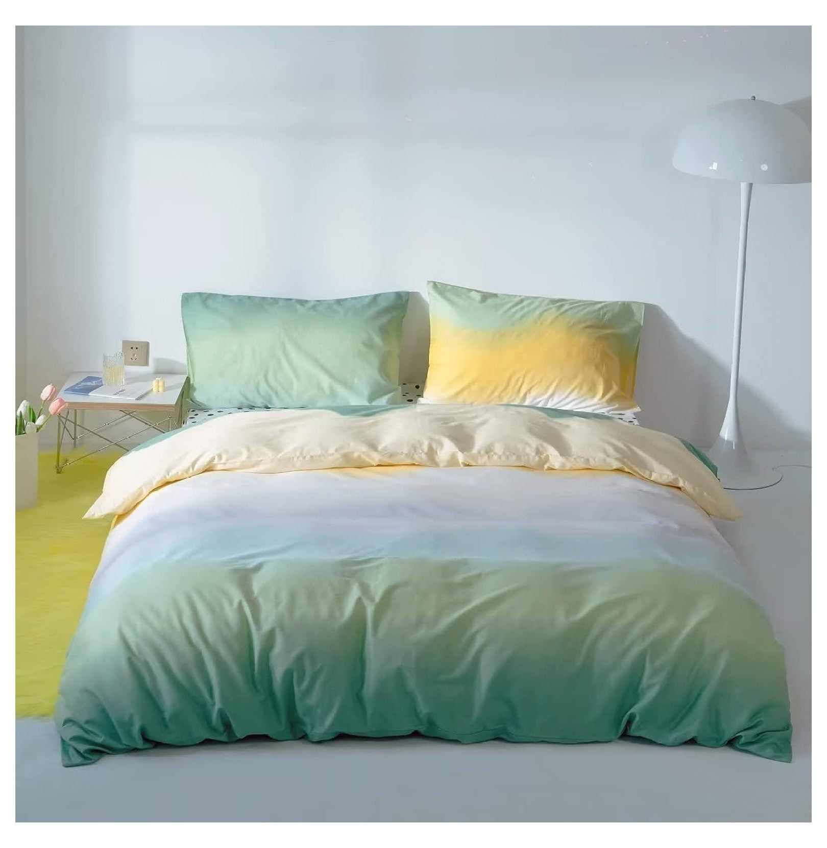 Green Gradient Comforter Set Full Sage Green and Yellow Rainbow Bedding ...