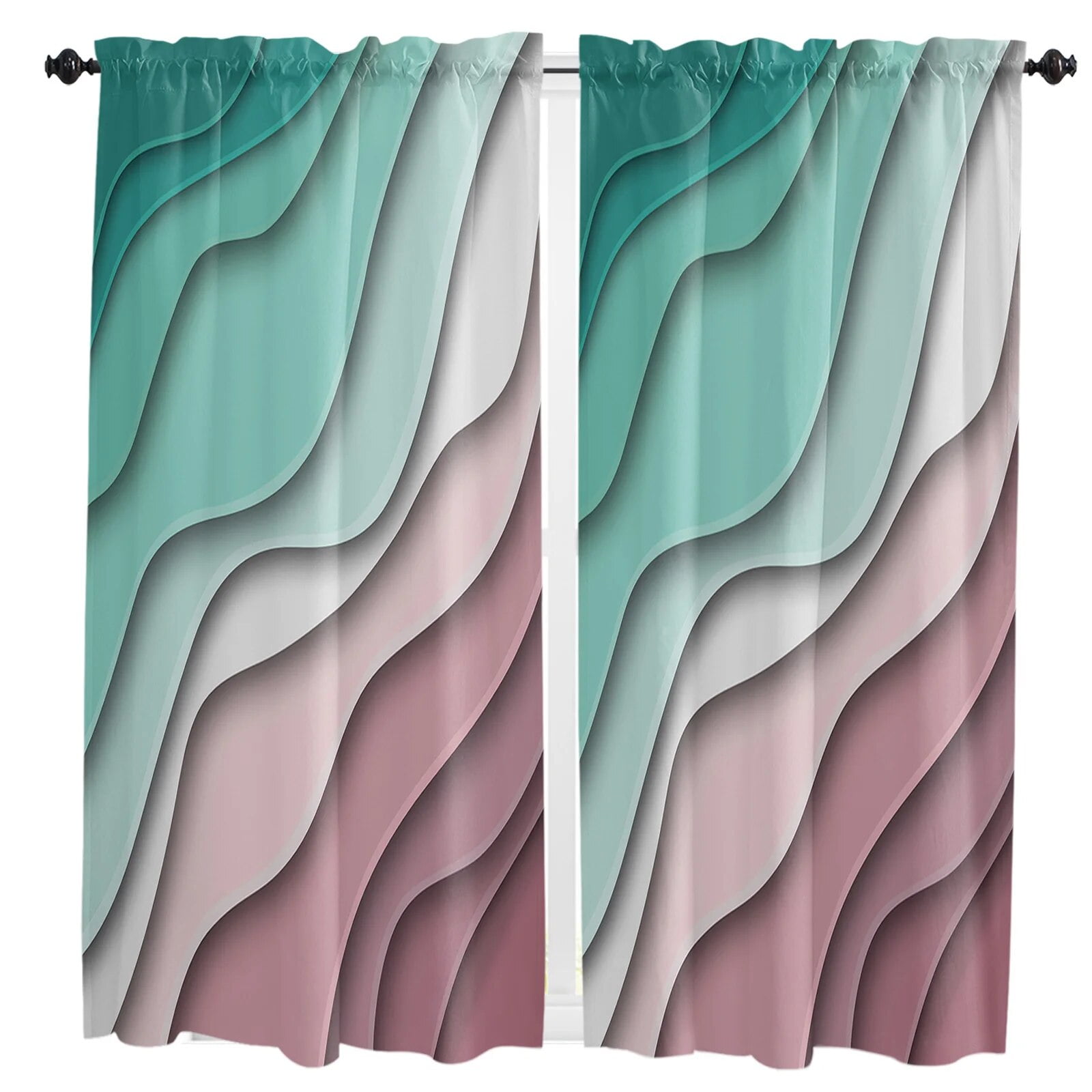 Green Gradient Geometric Small Curtain Rod Pocket Short Curtains Half ...