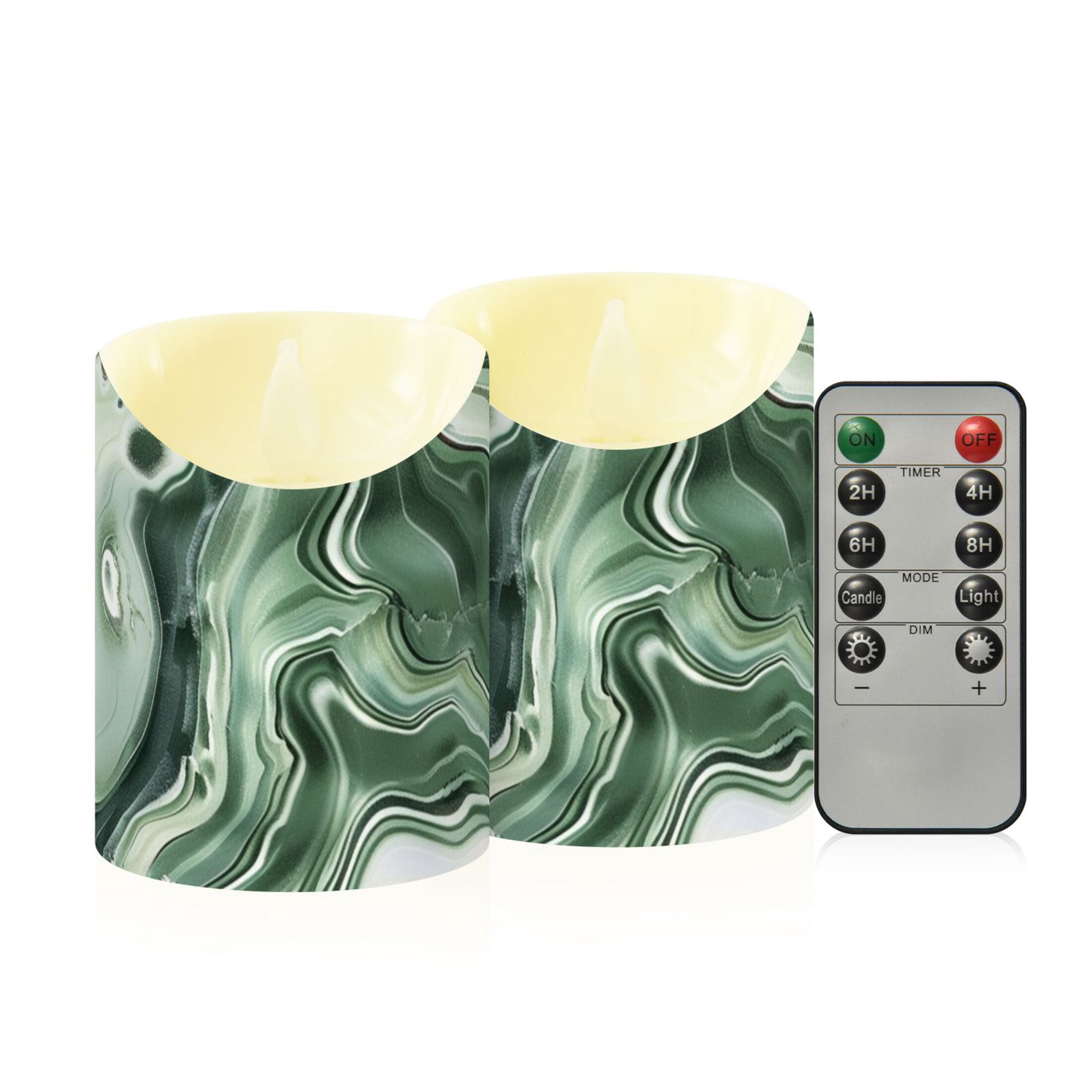 Green Gradient Marble Flickering Flameless Candles with Remote Timer ...