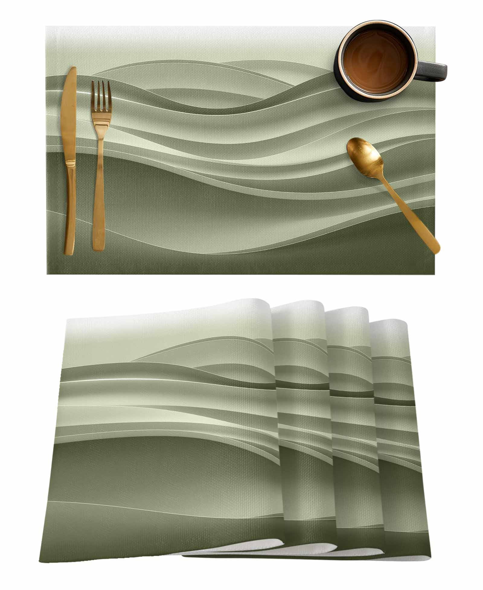 Green Gradient Placemats Set of 6 Fluid Wave Art Abstract Modern Heat ...